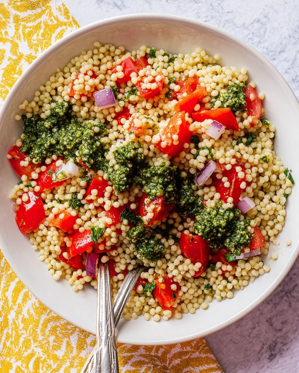 Giant Couscous & Tomato Salad with Zhoug-Style Dressing