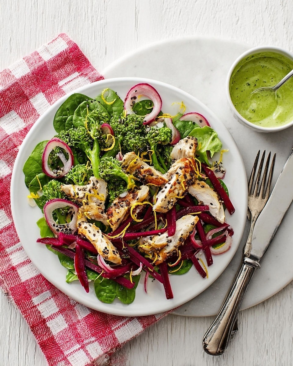 Chicken, Broccoli & Beetroot Salad with Avocado Pesto