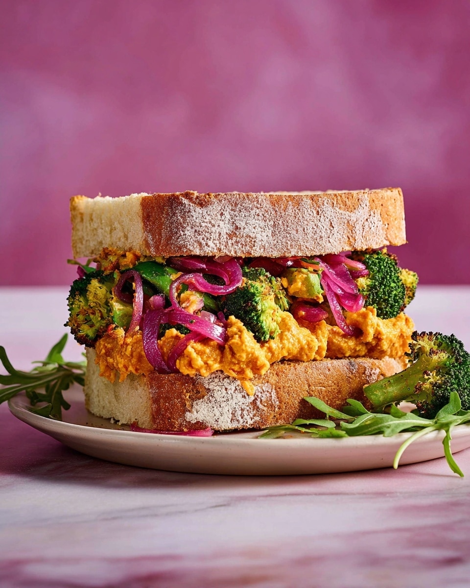 Roasted Broccoli, Red Onion & Peanut Crunch Sandwich - Delicious & Healthy