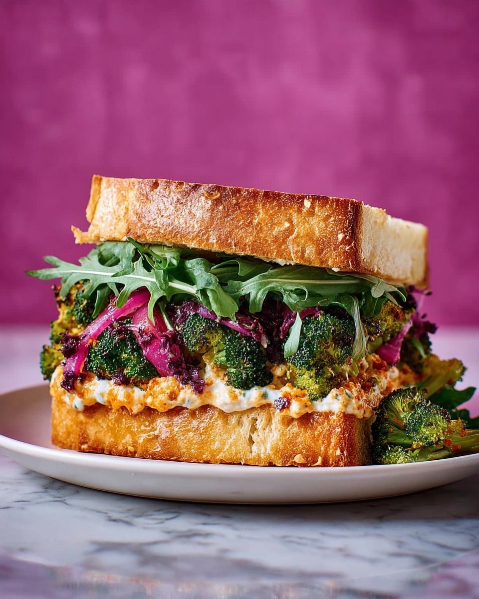 Roasted Broccoli, Red Onion & Peanut Crunch Sandwich - Delicious & Healthy