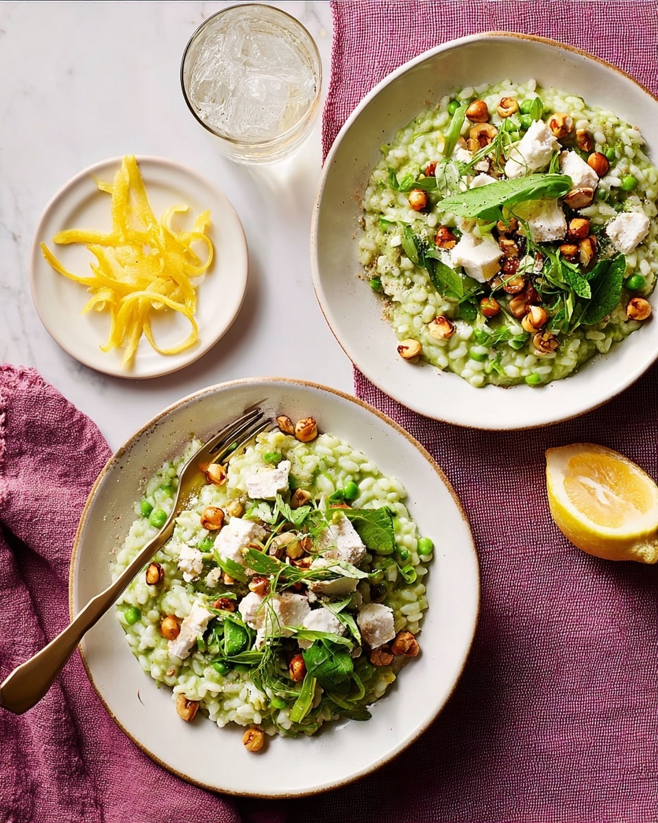 Watercress Pearl Barley Risotto with Brown Butter Hazelnuts Delight